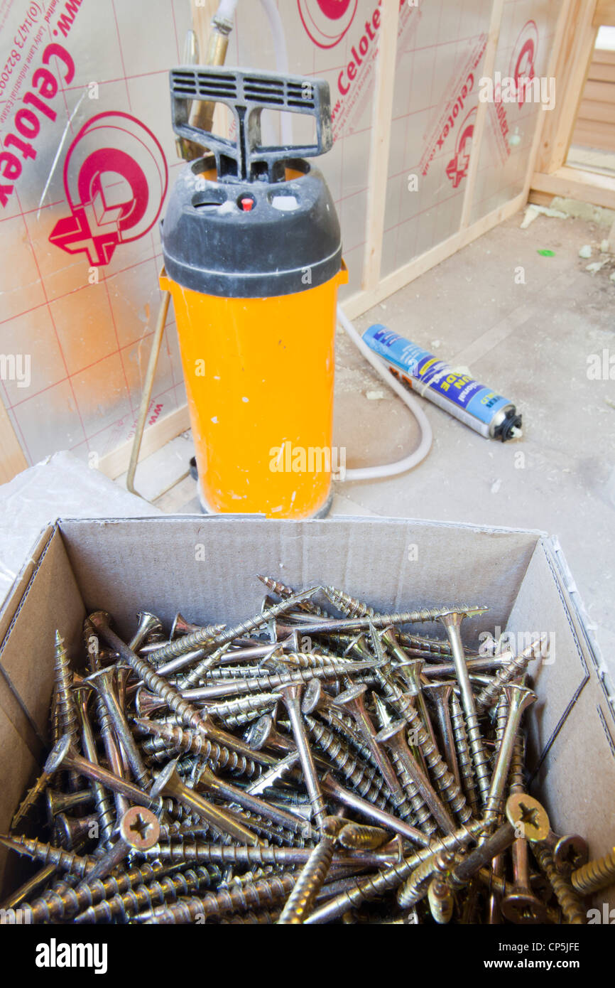 Thermal insulation blocks being used on a green build house Stock Photo ...
