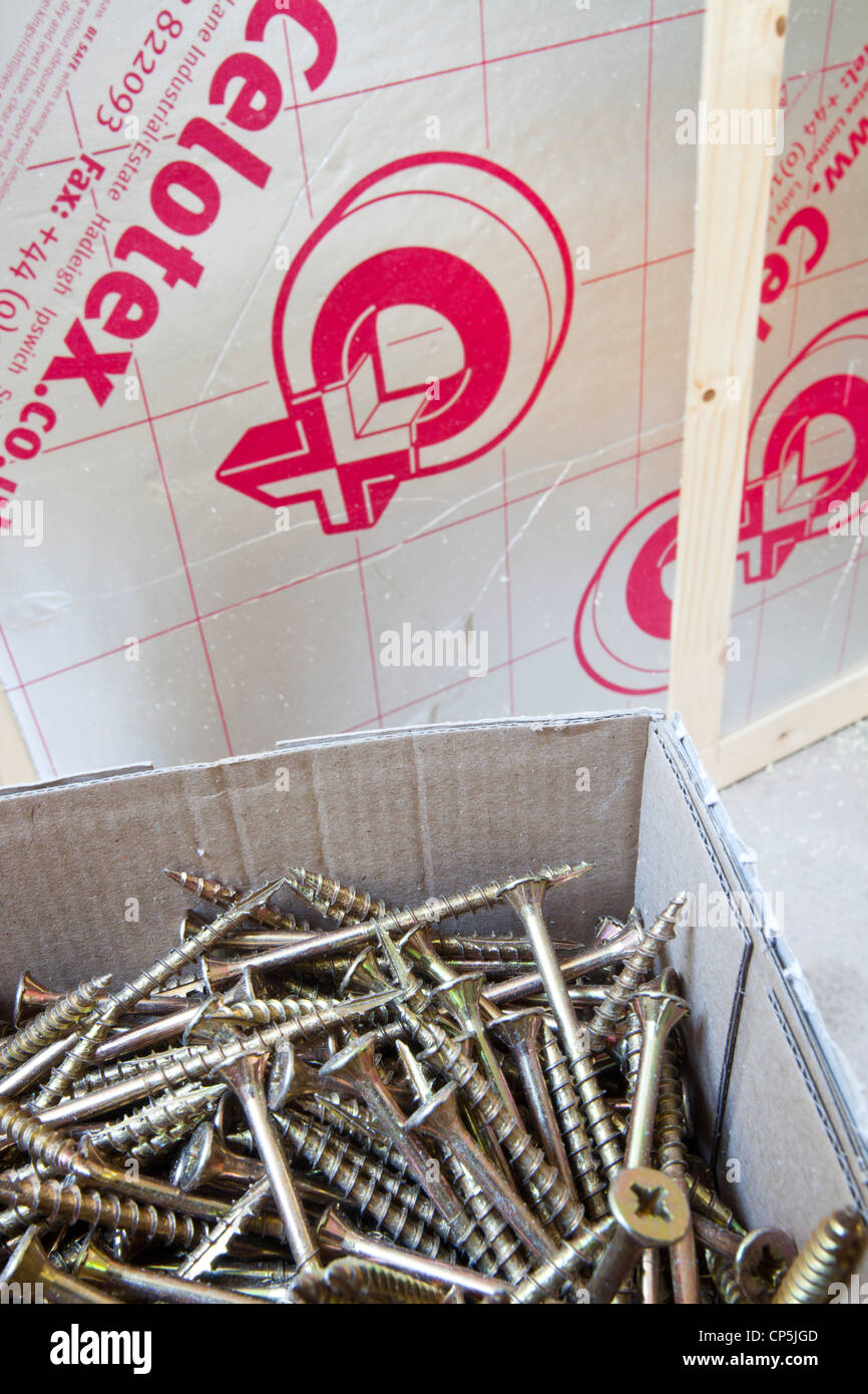 Thermal insulation blocks being used on a green build house Stock Photo ...