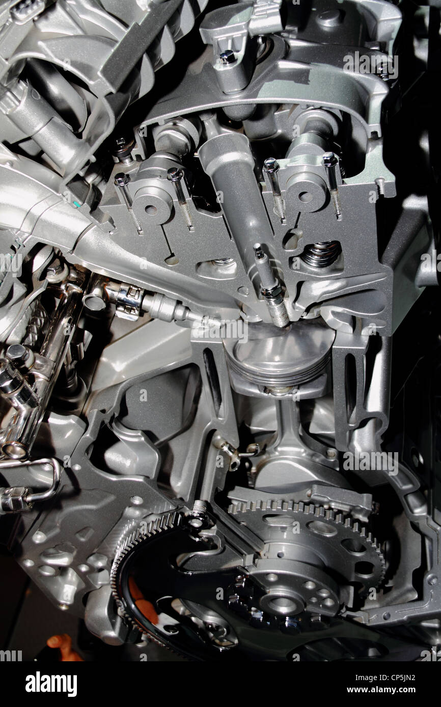 Complex engine of modern car interior view Stock Photo - Alamy