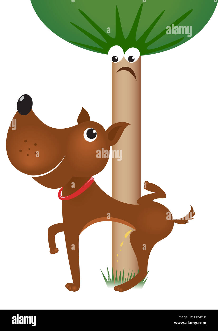 Dog urinating on tree. Illustration on white background Stock Photo - Alamy