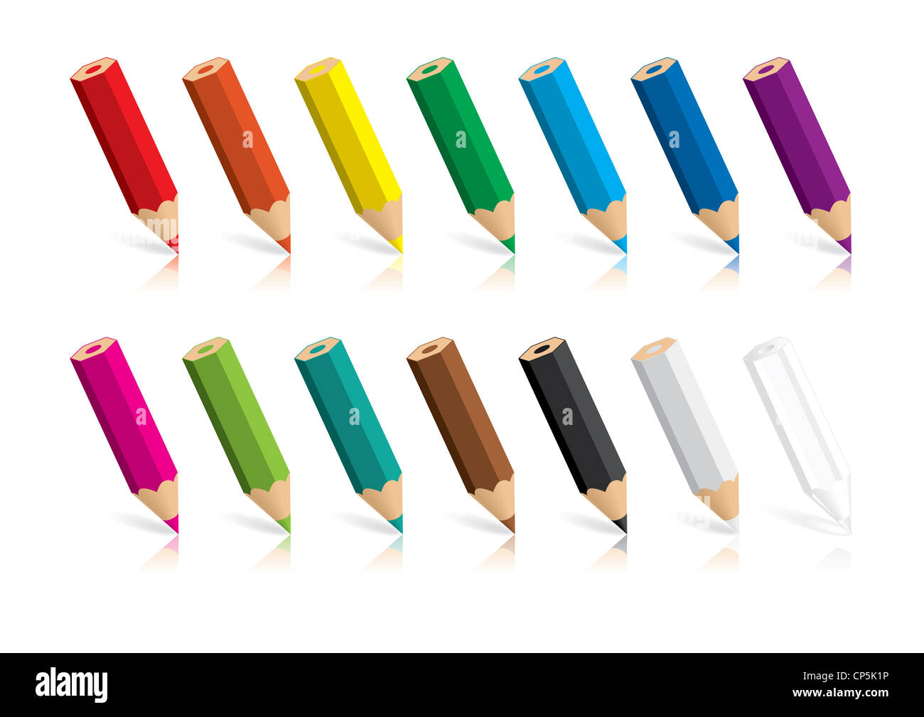 Rows of standing color pencils isolated on white background Stock Photo ...