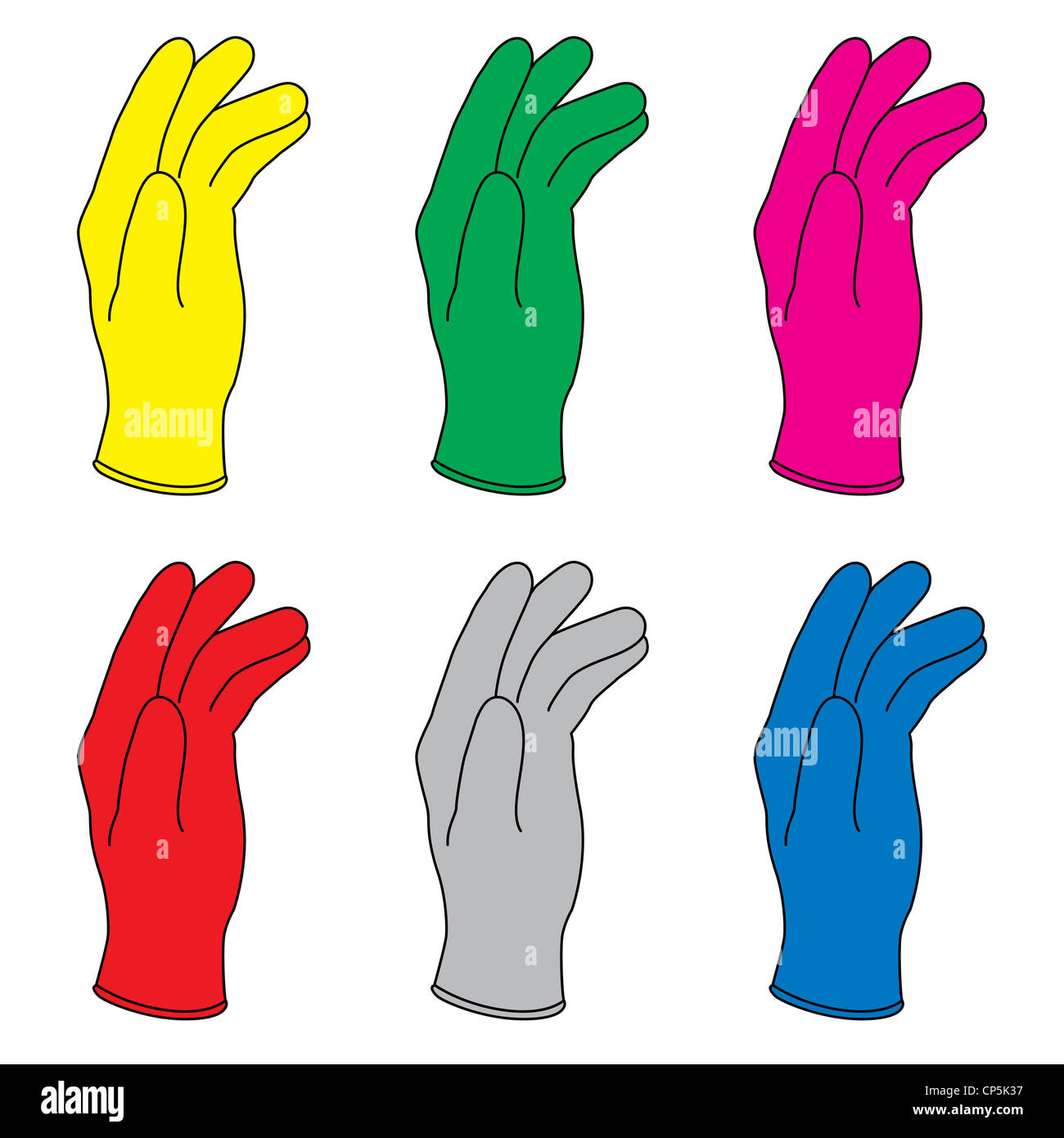 Six illustration of colors rubber gloves Stock Photo - Alamy