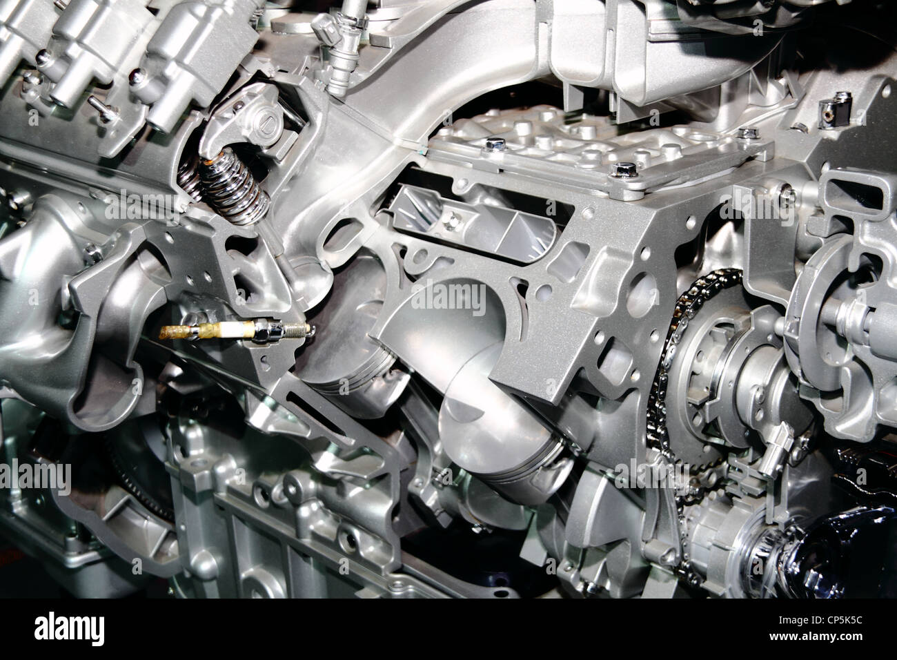 Complex engine of modern car interior view Stock Photo - Alamy