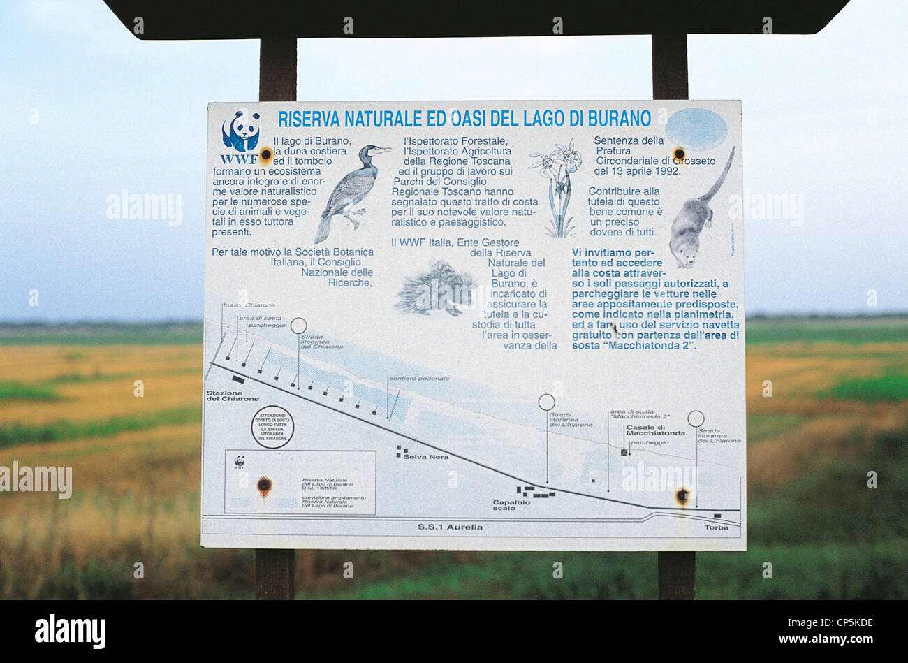 Tuscany Maremma Natural Reserve of Lake Burano Signpost Stock Photo - Alamy