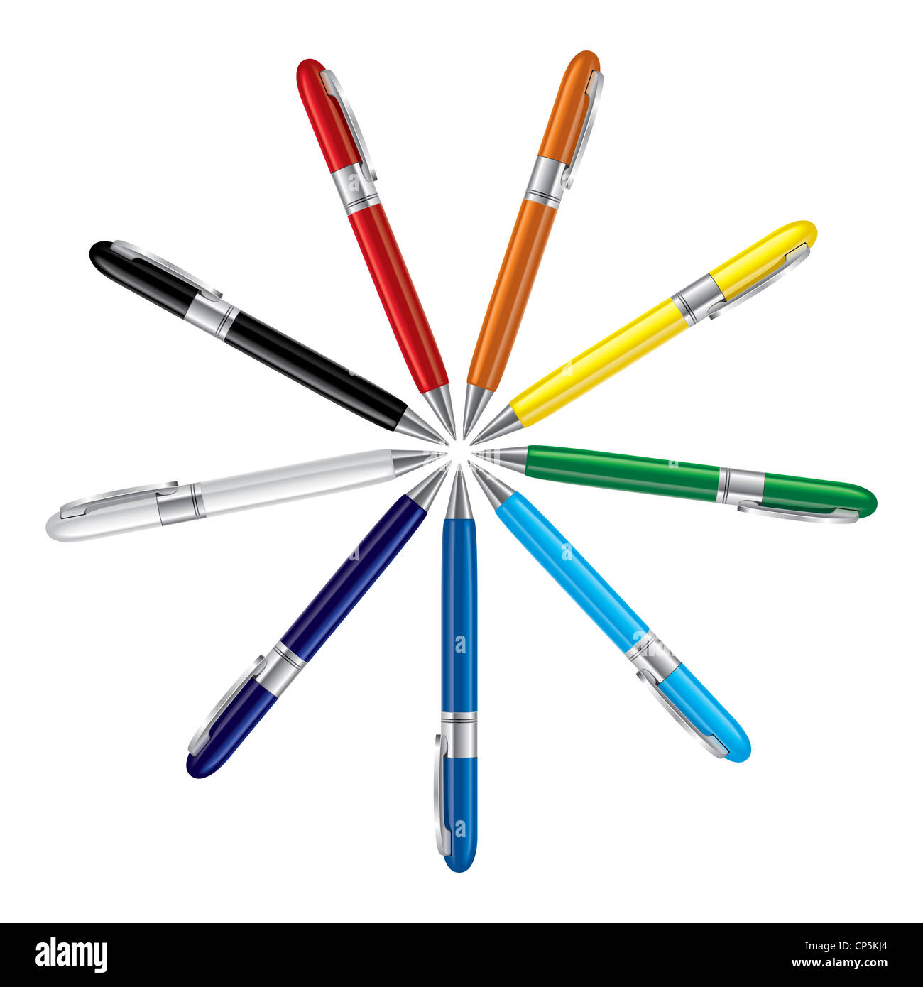 Colored ball pens isolated on white background, illustration Stock ...