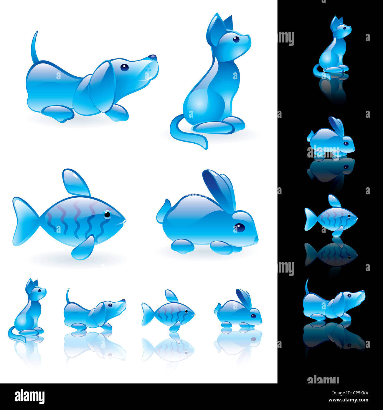 Animals crystal icon set. illustration on white and black background ...