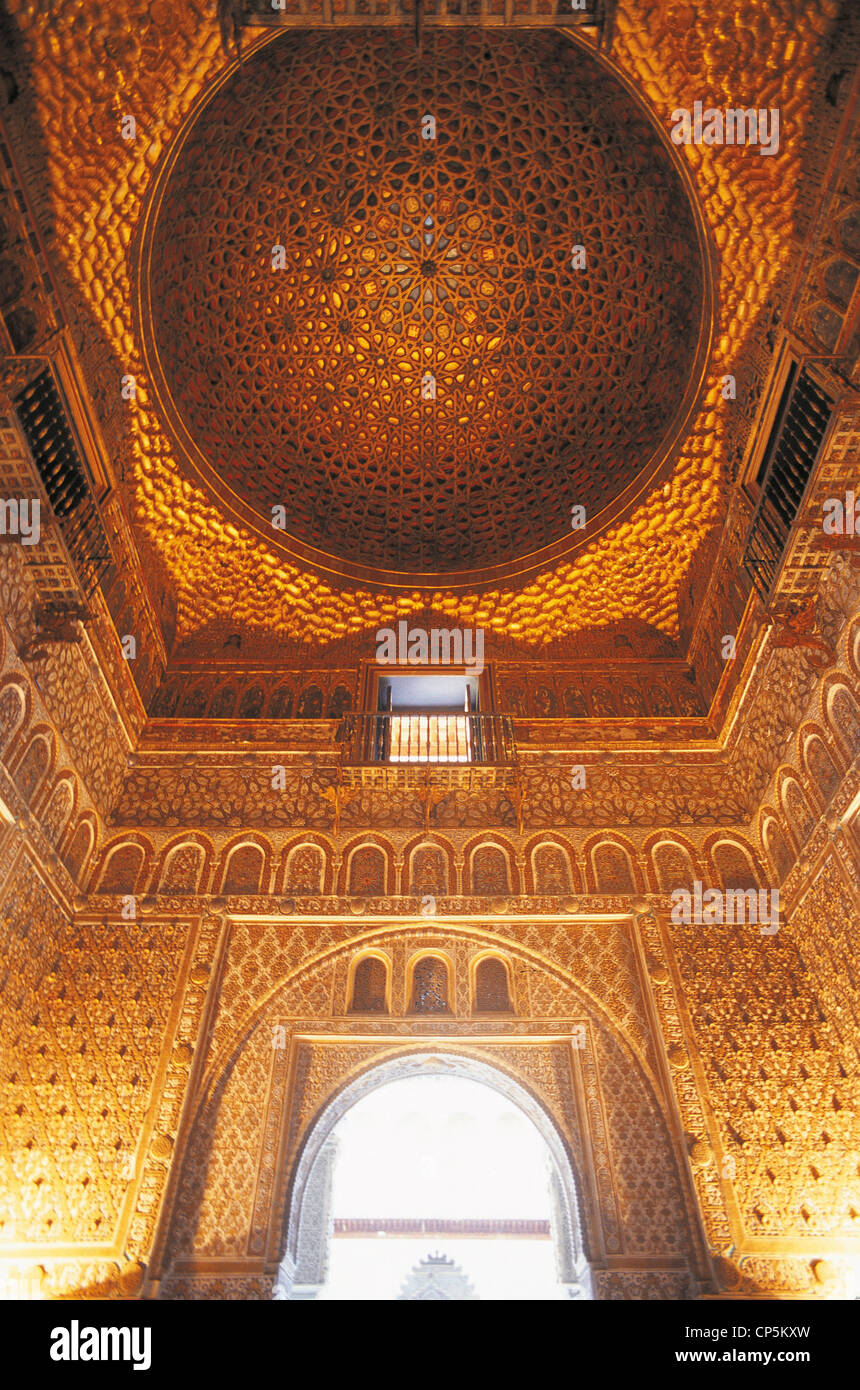 Spain - Andalusia - Seville, the Alcazar. The ceiling of the cupola in ...