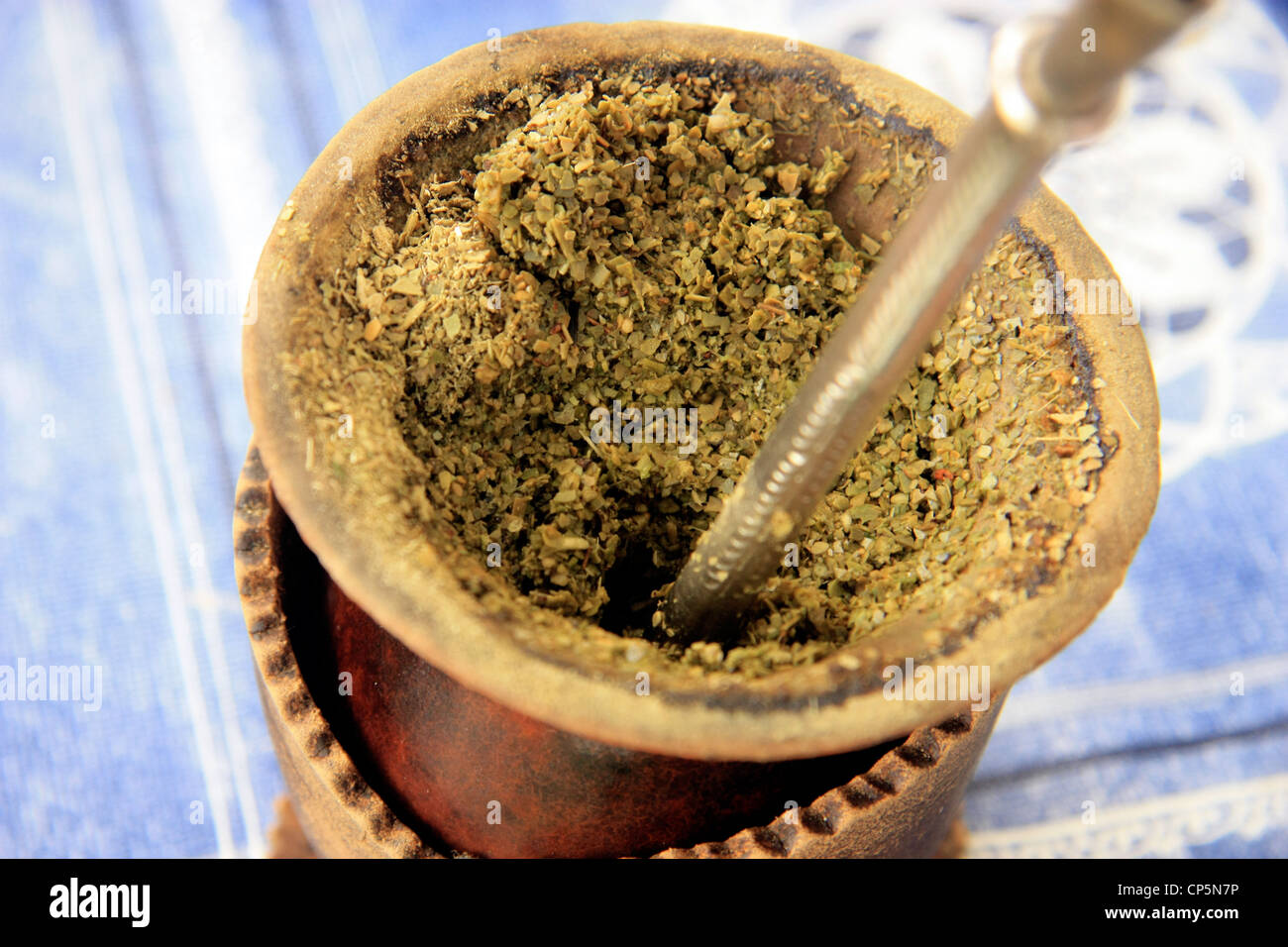 Steeped leaves of yerba mate tea, traditional South American drink ...