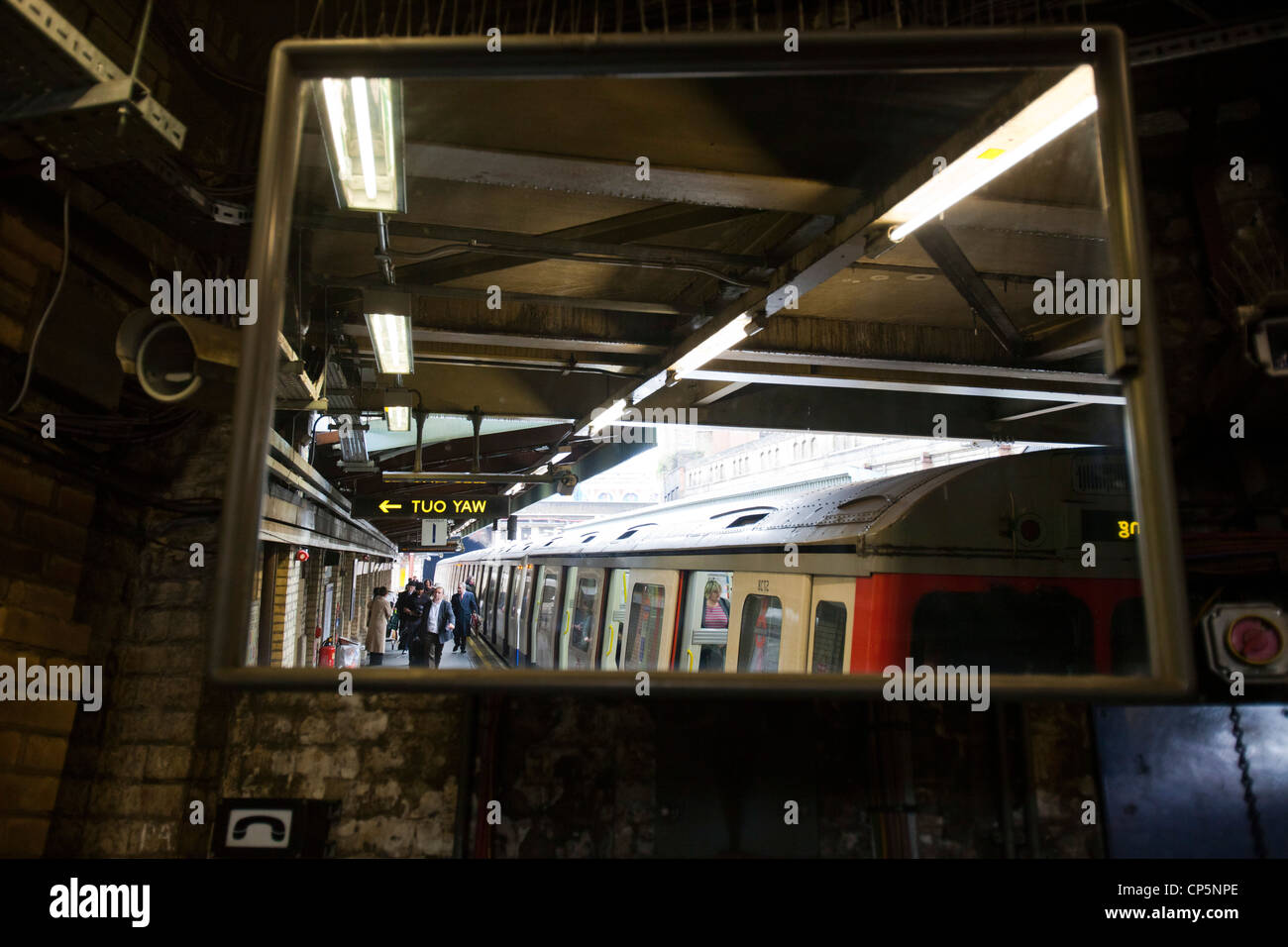 A London Underground station reflected in a mirror, London, UK Stock ...