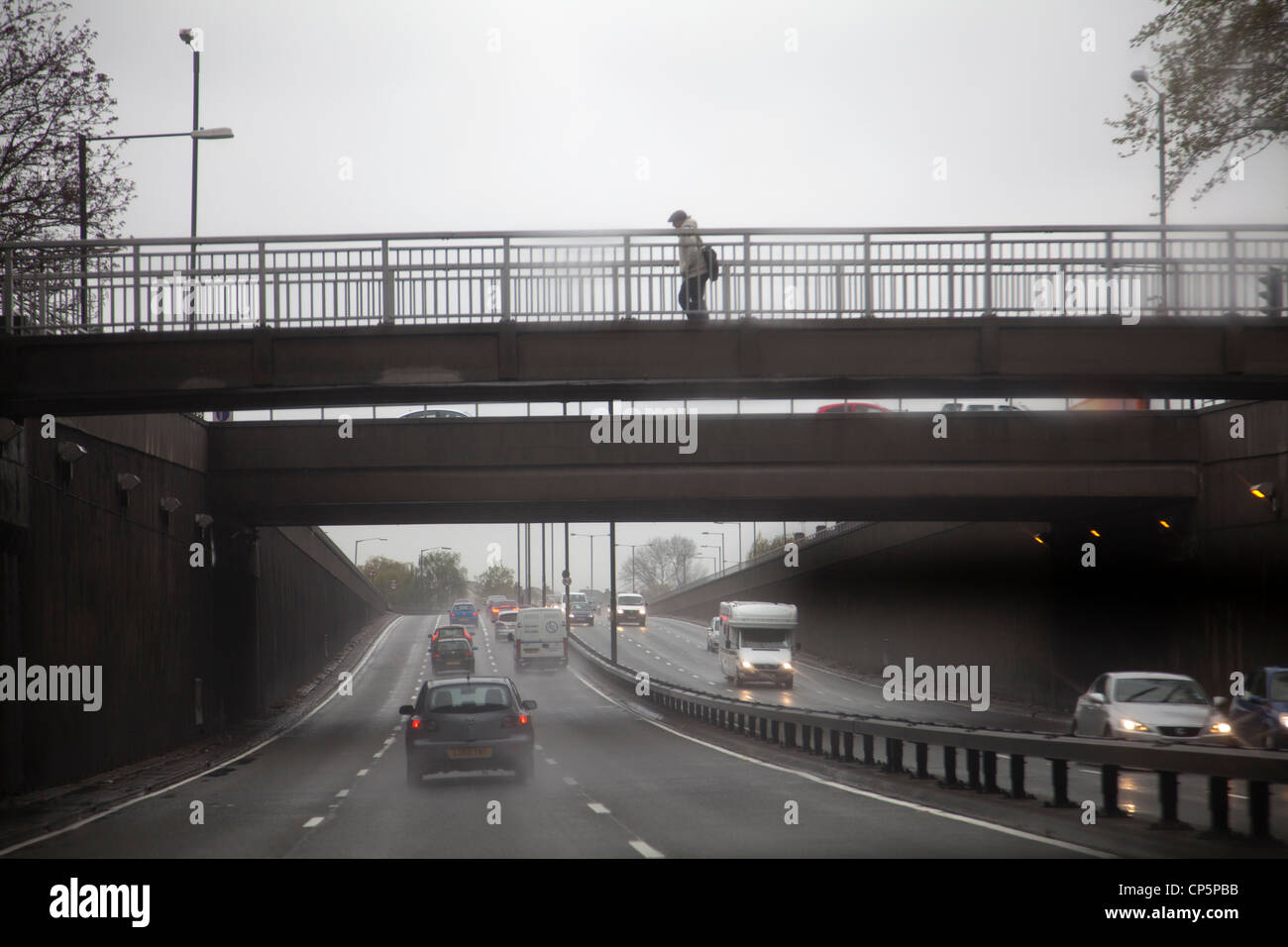 A3 Highway at Tolworth out of London on Rainy Day - London Stock Photo ...