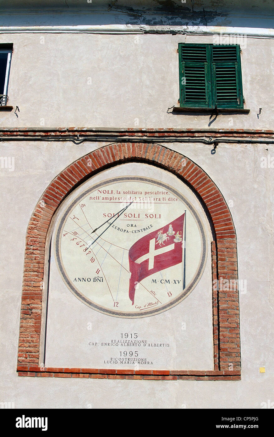 Liguria - Noli (Sv). Sundial on the facade of City Hall, designed by ...