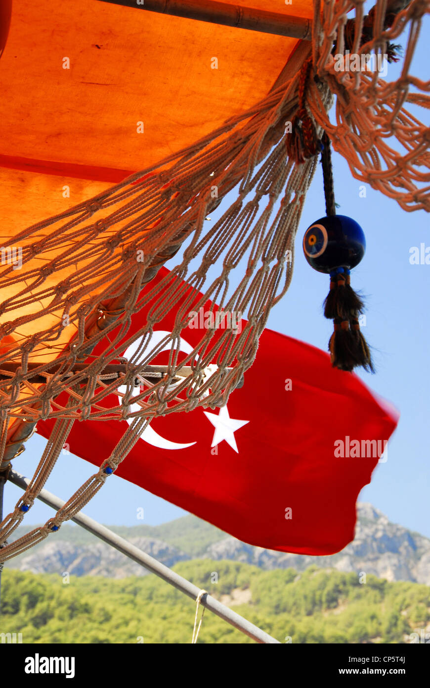Boat rigging and the Turkish flag Stock Photo - Alamy
