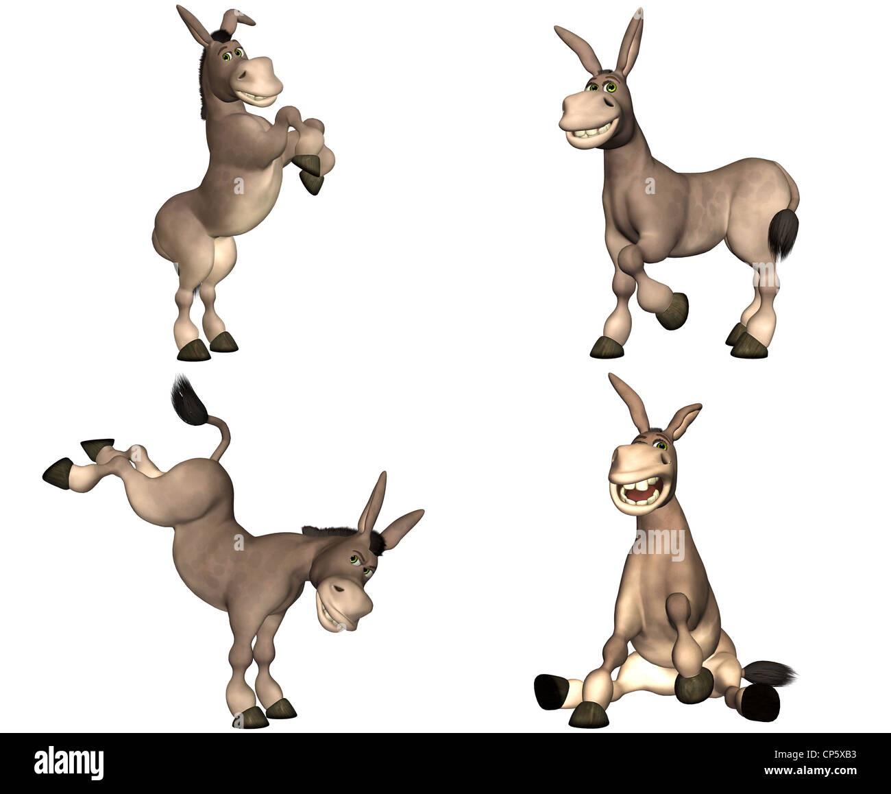 Illustration of a pack of four (4) cartoon donkeys with different poses ...