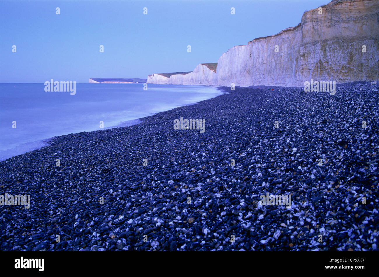 England, Sussex, Eastbourne, Beach at Seven Sisters and Beachy Head ...