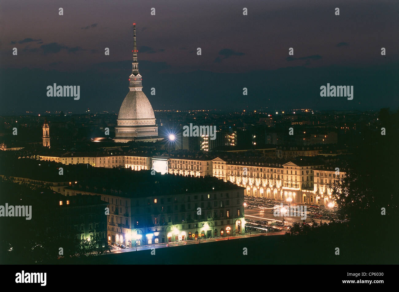 Piedmont - Torino, view with the Mole. Night Stock Photo - Alamy