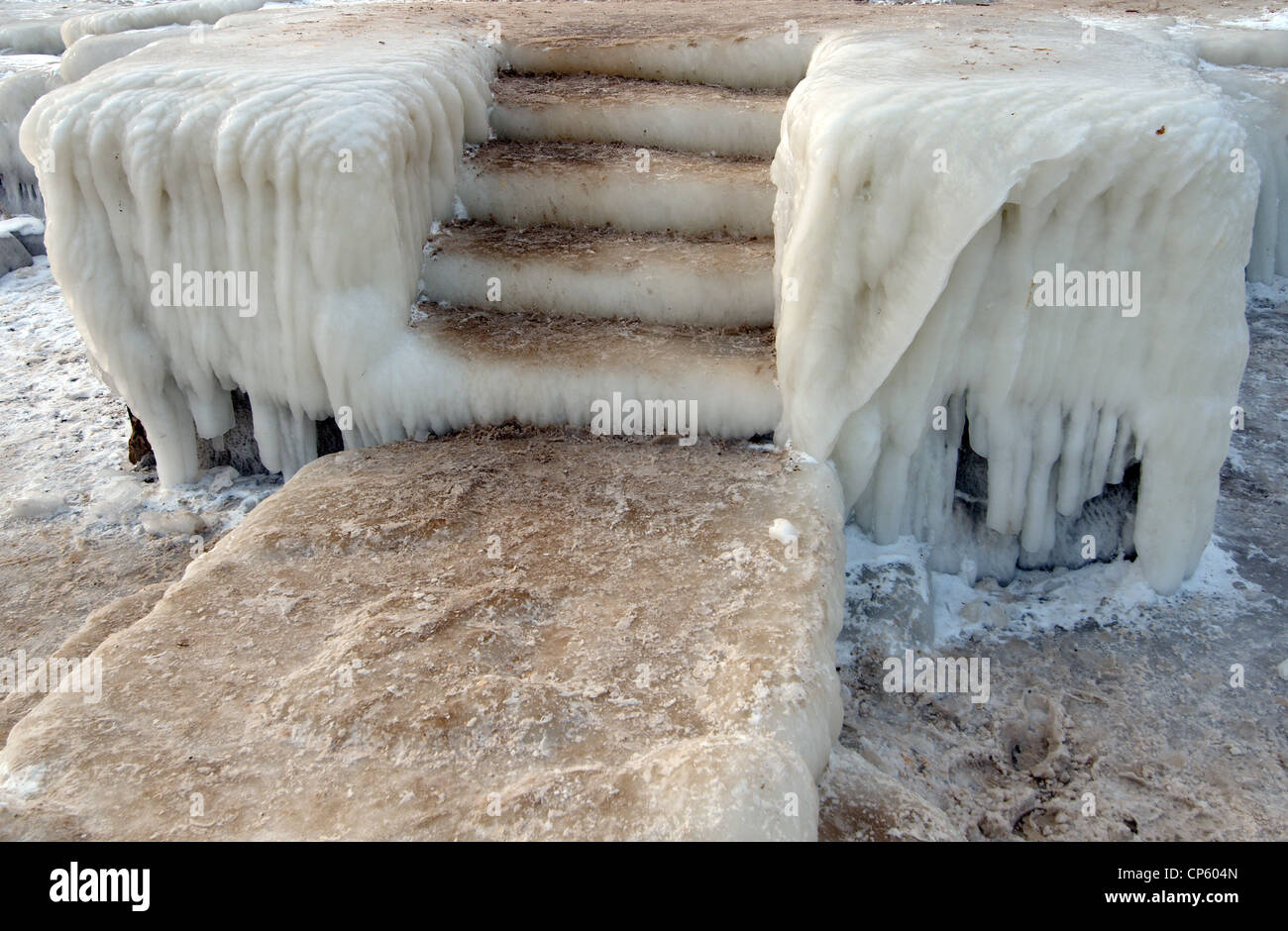 Icy pier, frozen Black Sea, a rare phenomenon, last time it occured in ...