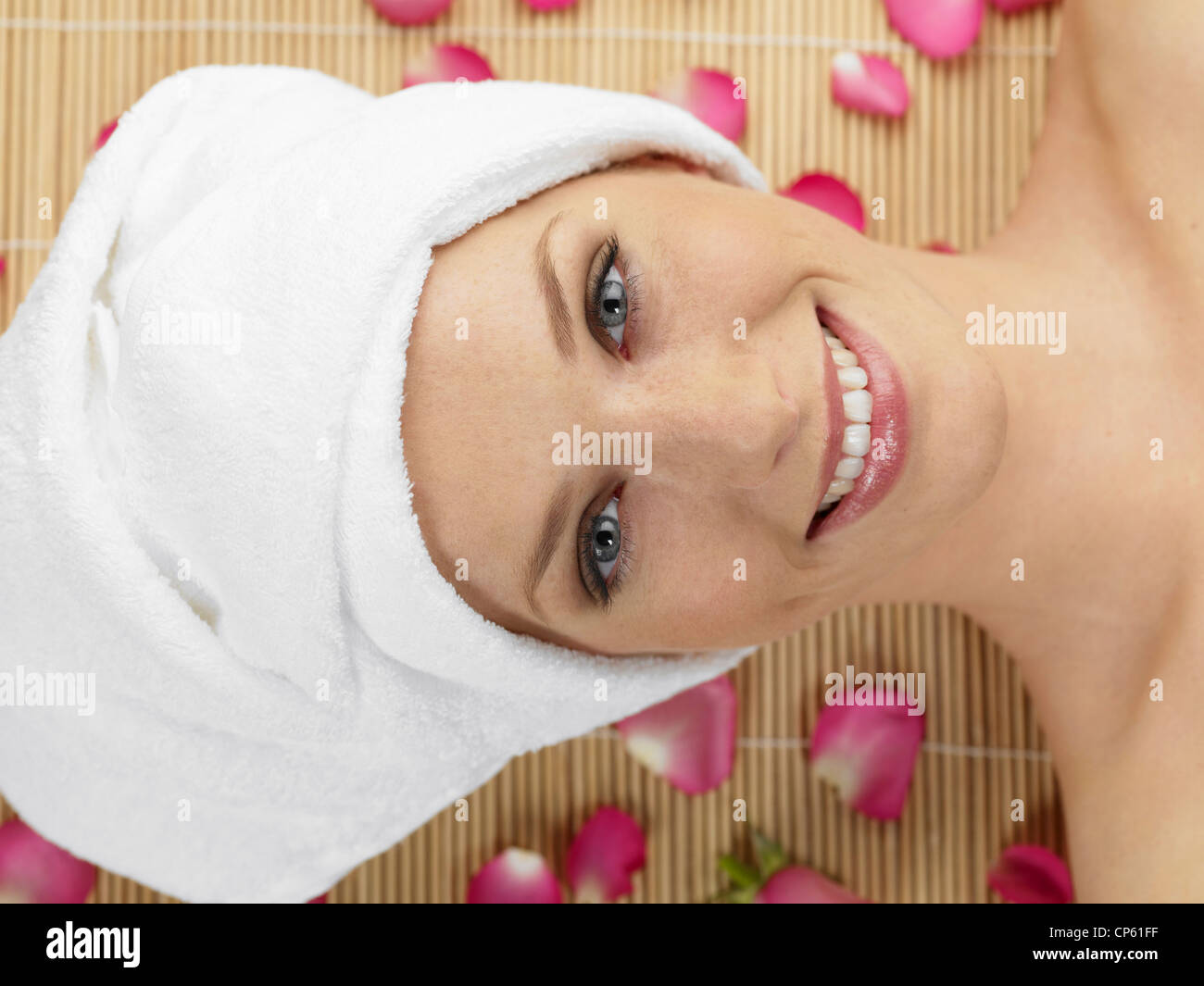 Young woman at spa, smiling, portrait Stock Photo - Alamy