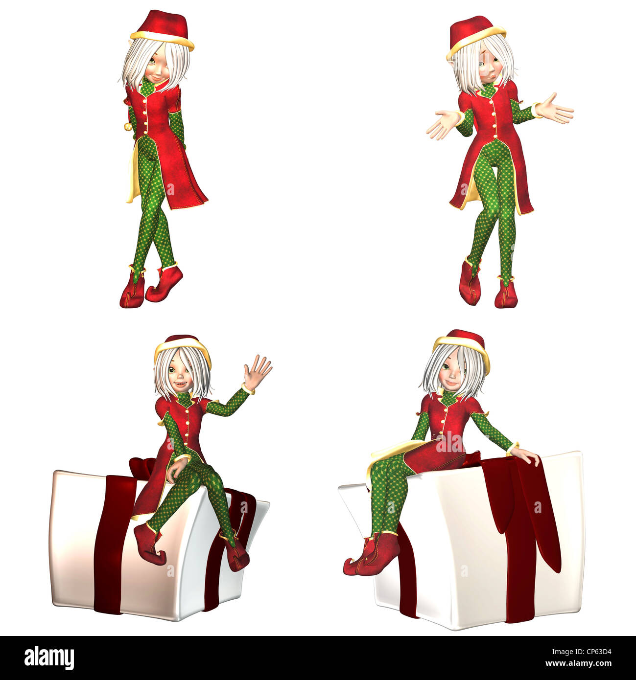 Illustration of a pack of four (4) christmas elves with different poses ...