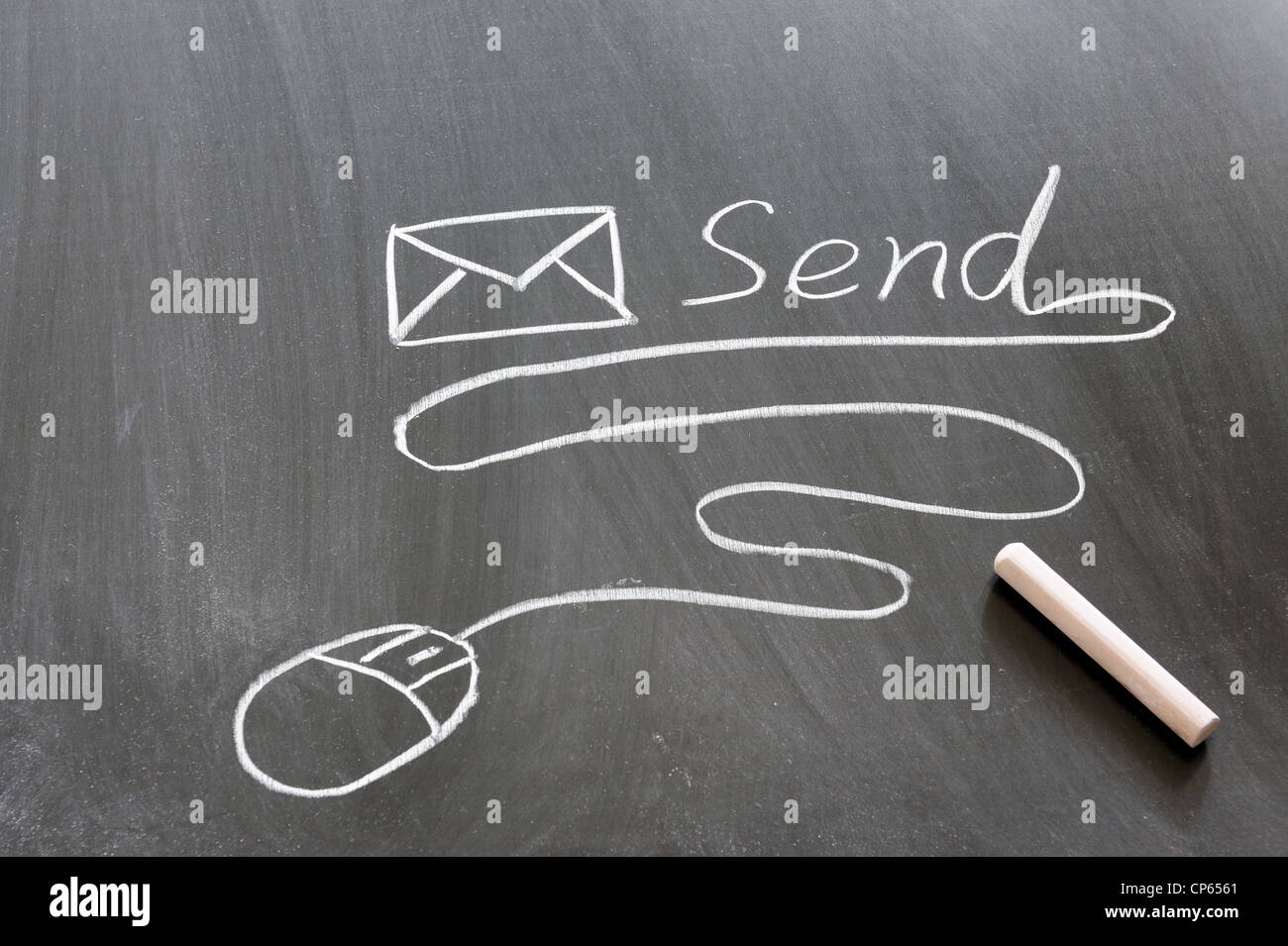 Send mail words and mouse drawn on chalkboard Stock Photo - Alamy