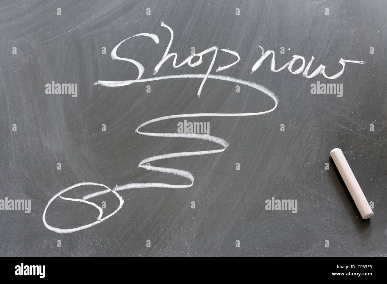 "Shop now" word and computer mouse drawn on the chalkboard Stock Photo ...