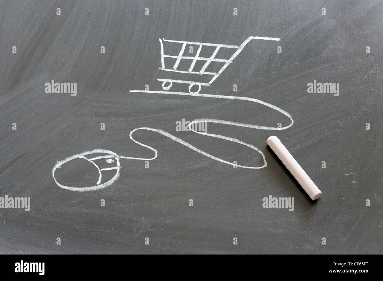 Shopping cart and computer mouse drawn on chalkboard Stock Photo - Alamy