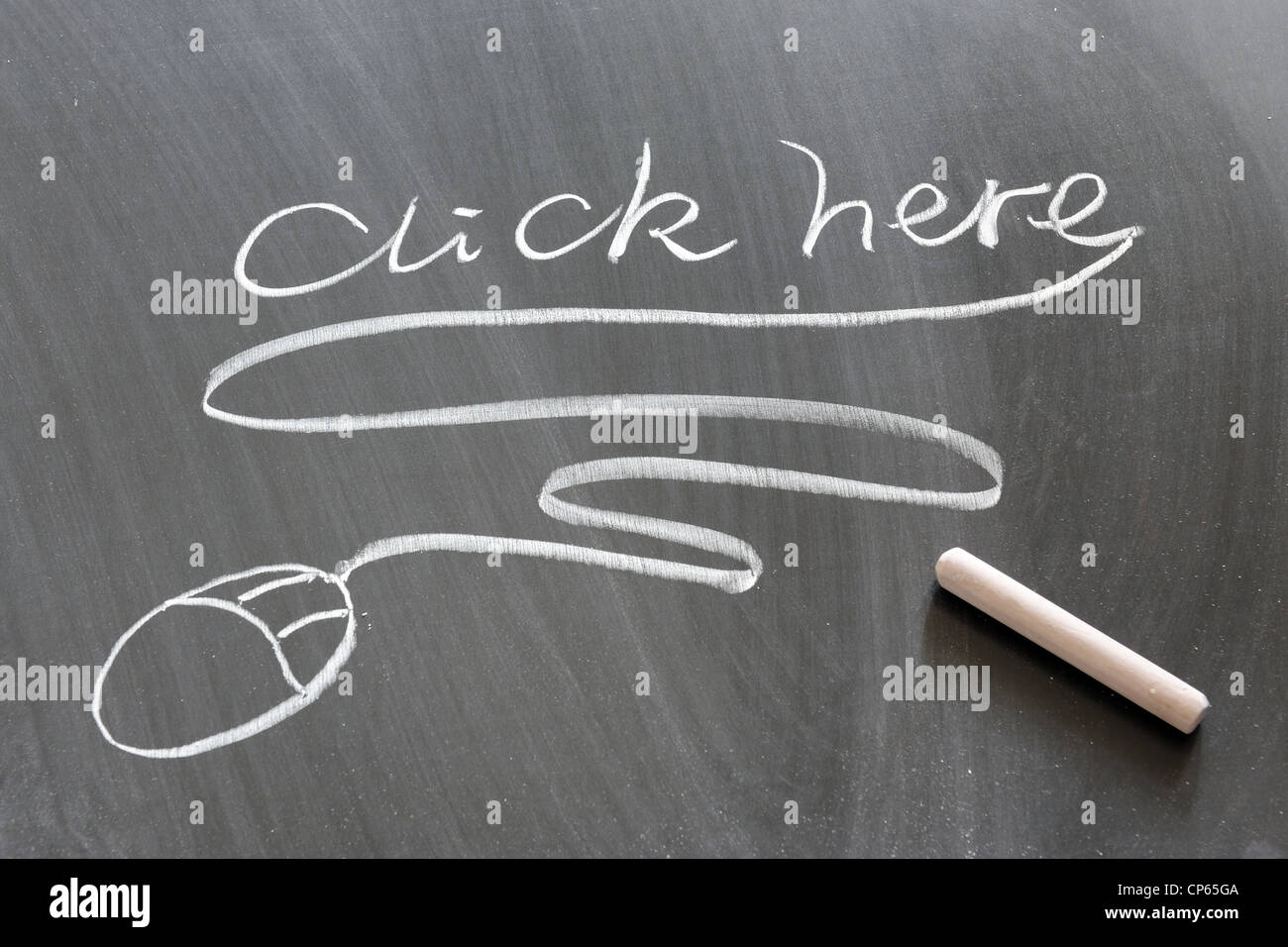 Click hear words and mouse drawn on chalkboard Stock Photo - Alamy