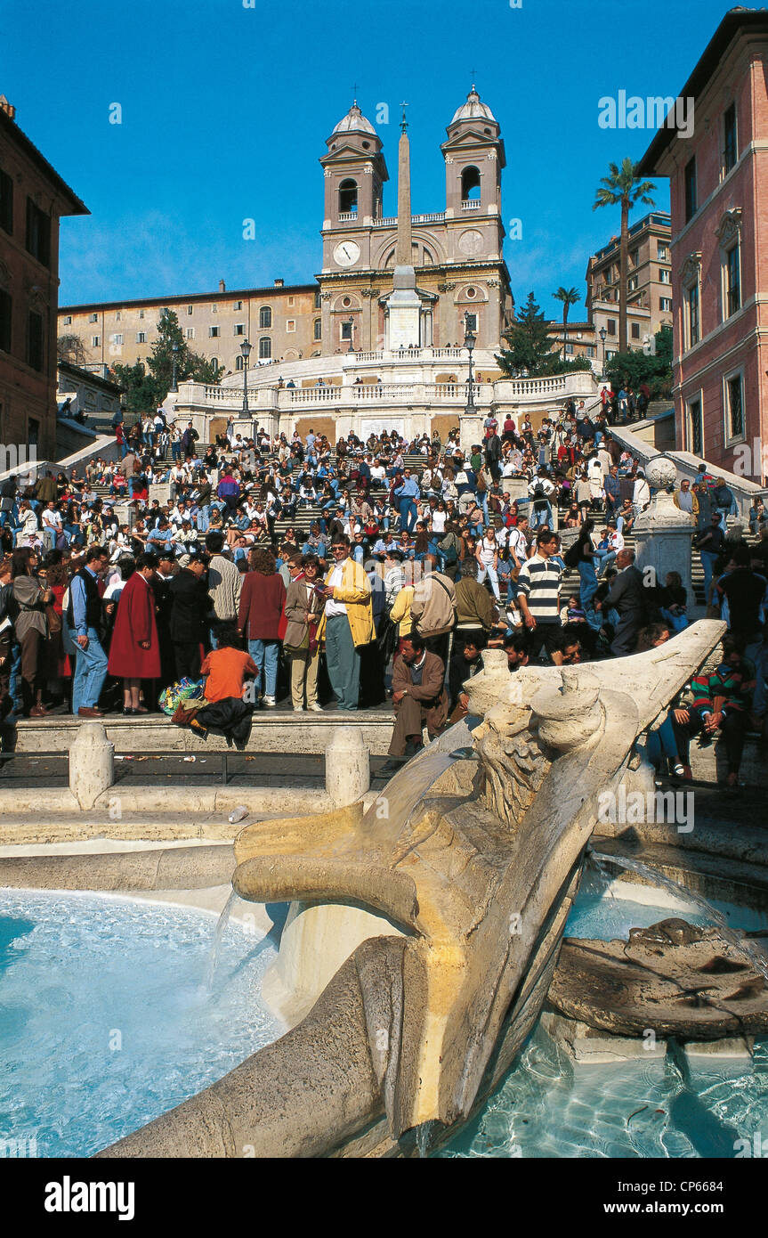 LAZIO ROME SPANISH STEPS Boat Fountain and steps TRINITY 'DEI MONTI ...