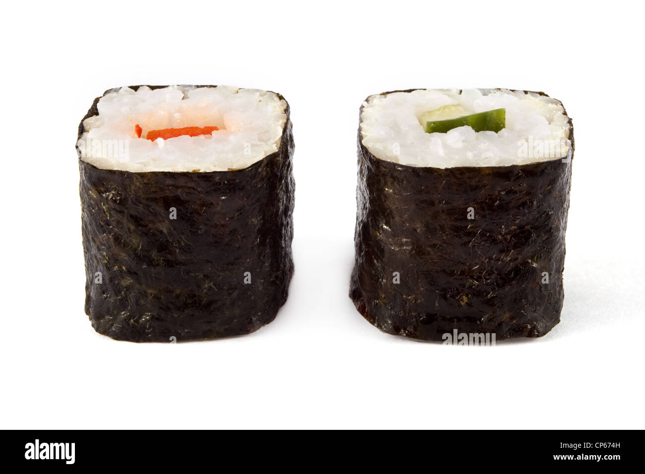 Two sushi rolls over white Stock Photo - Alamy