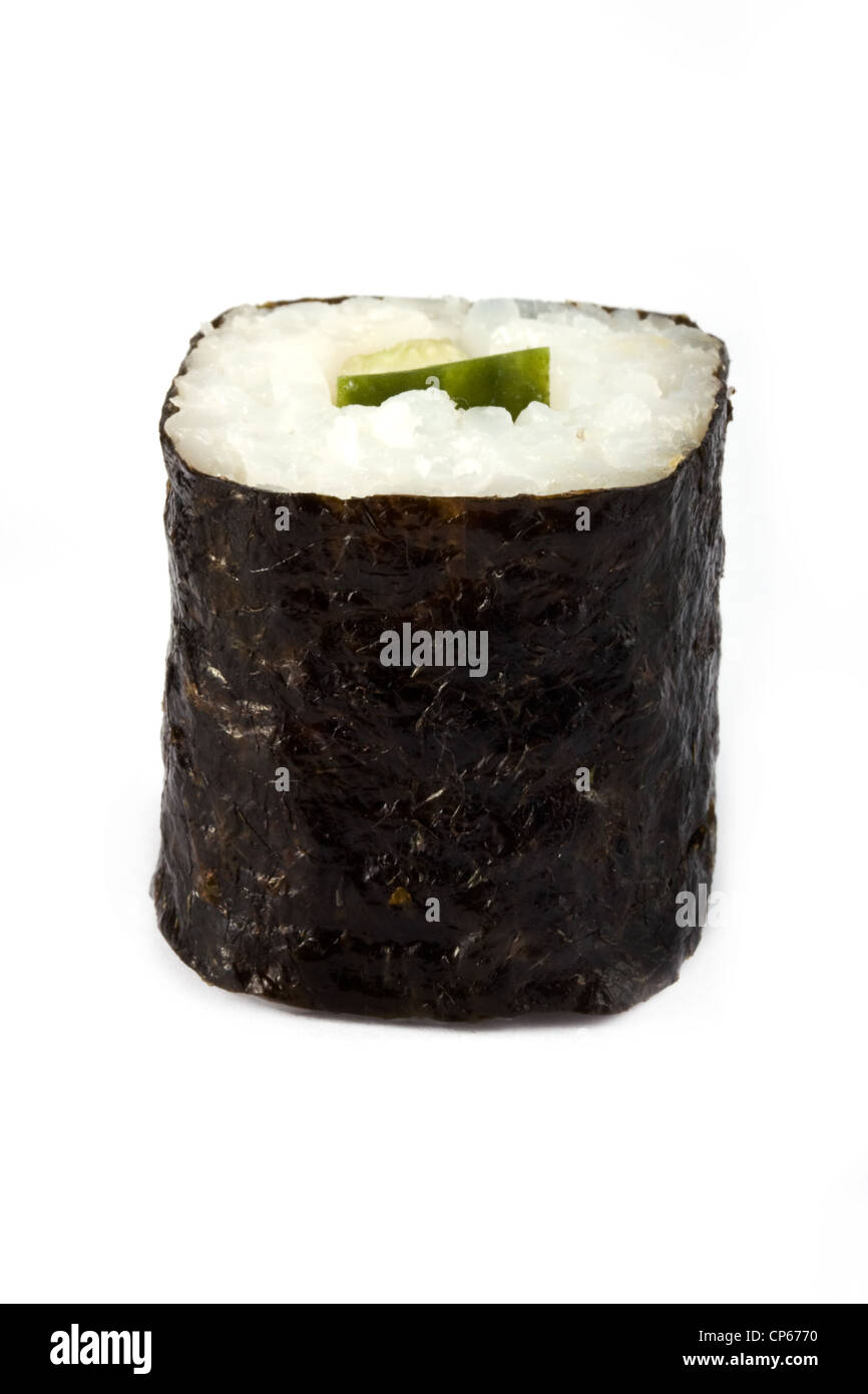 Single sushi roll over white Stock Photo - Alamy