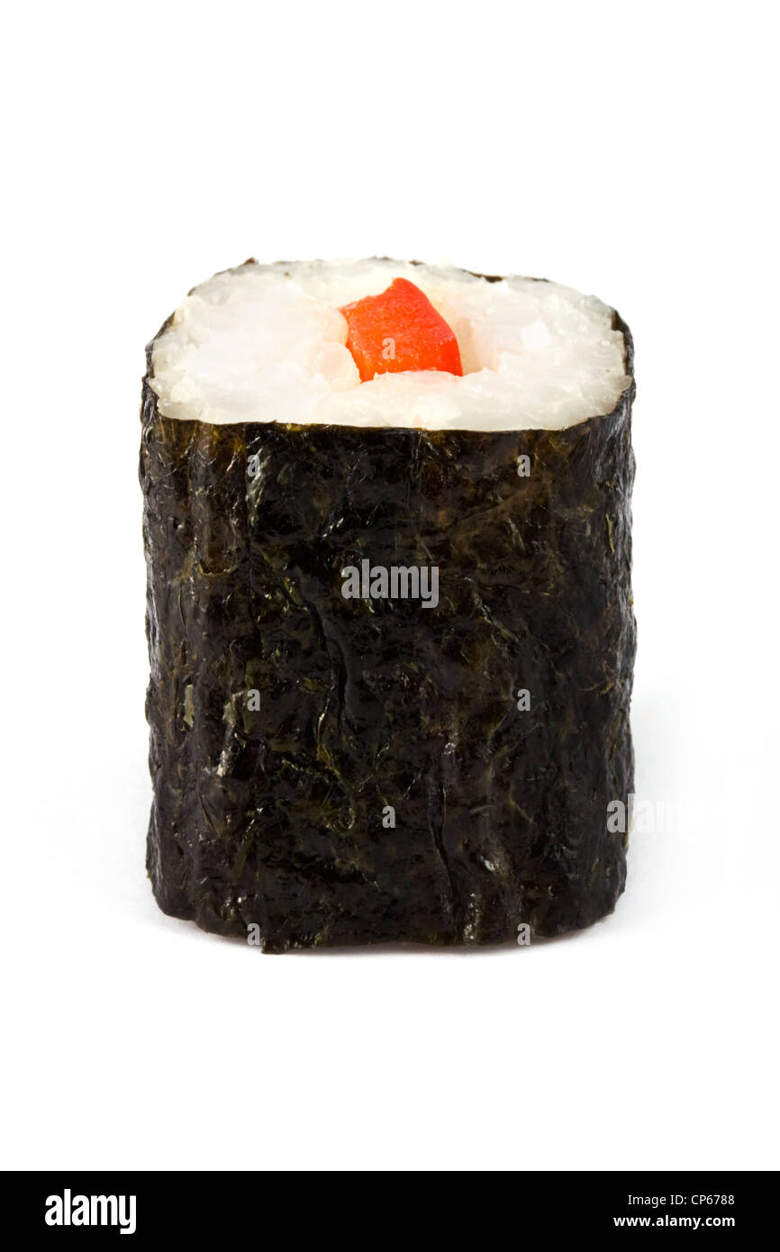 Single sushi roll over white Stock Photo - Alamy