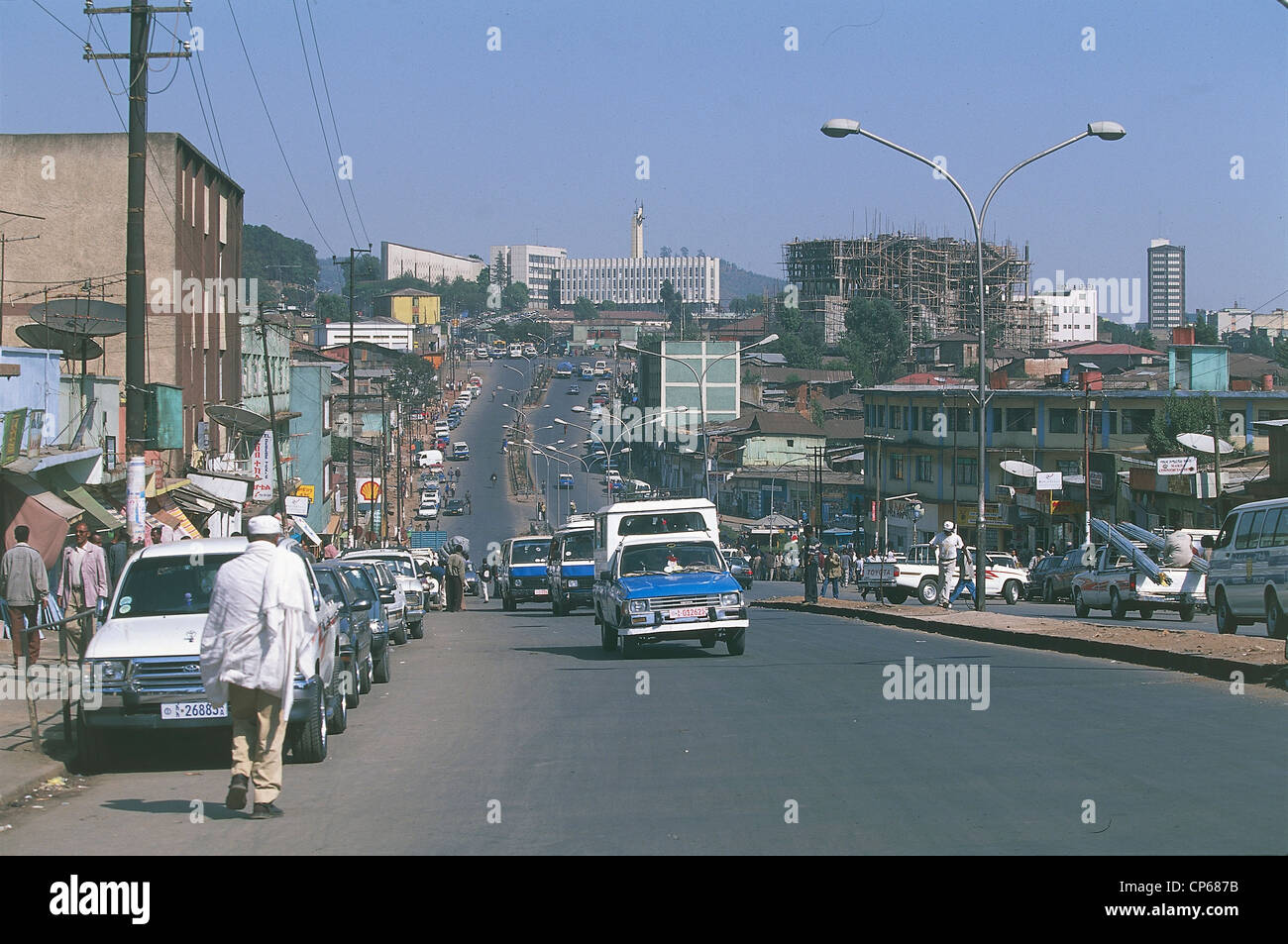 Ethiopia - Addis Ababa (Addis Ababa), Churchill Road. In the background ...