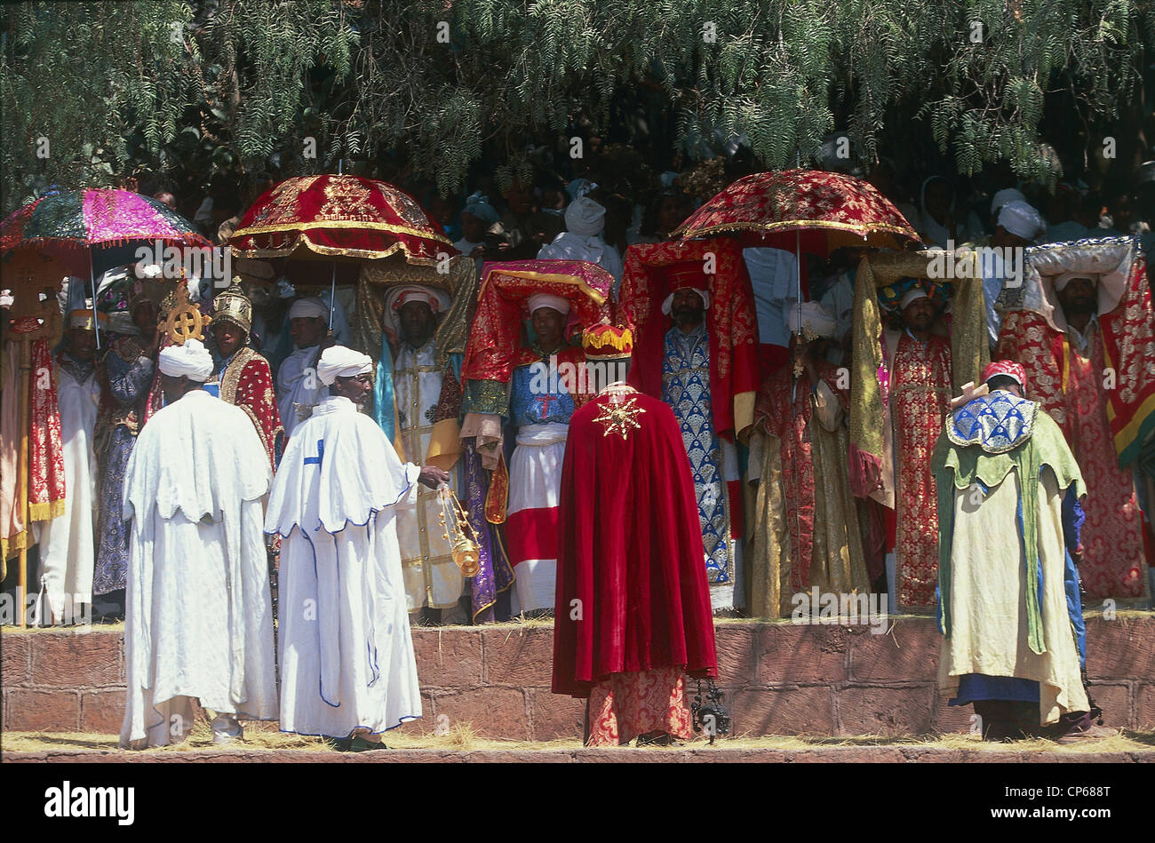 Ethiopia Lalibela. Coptic Feast of Epiphany (Timkat): priests in ...