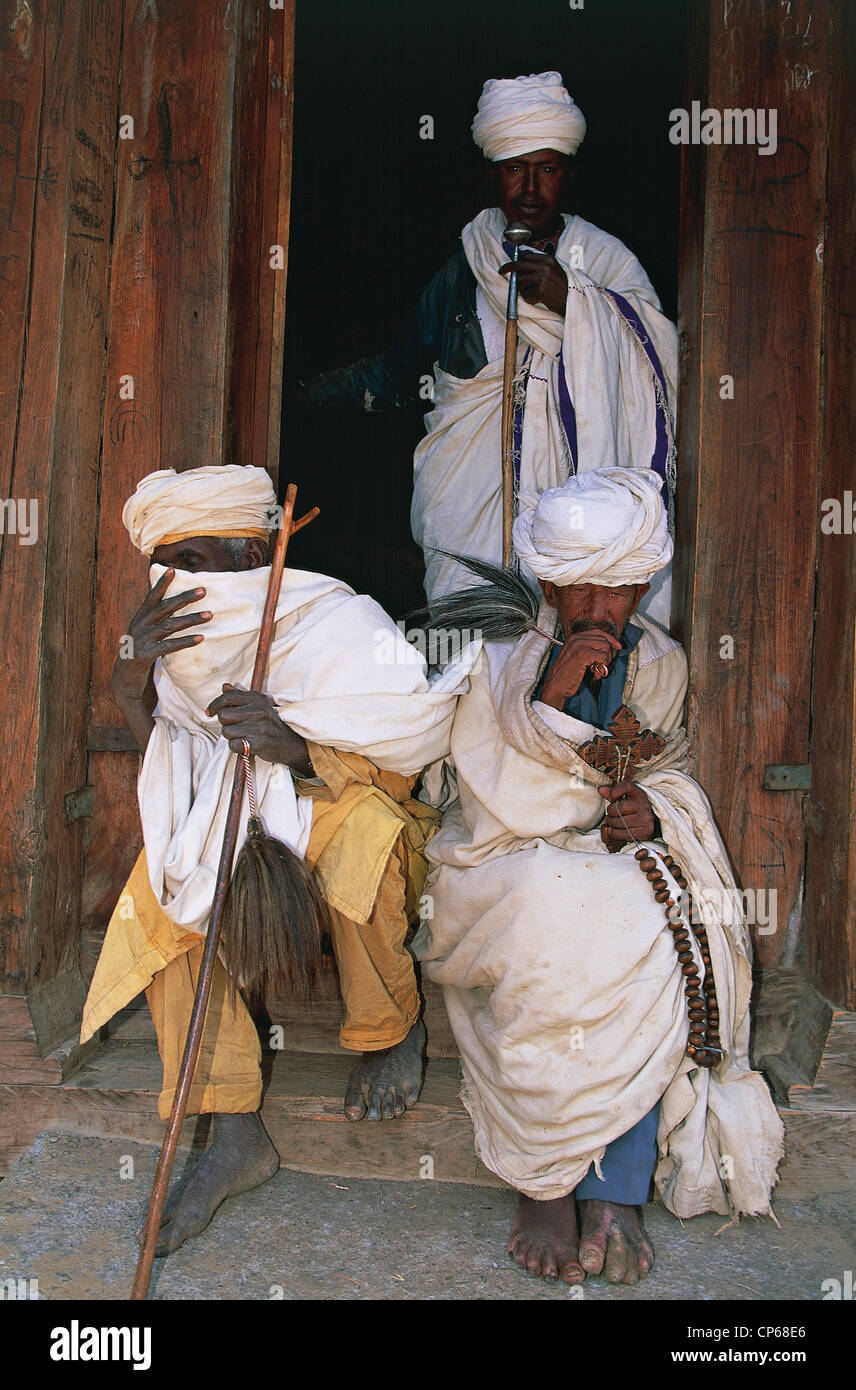 Ethiopia - Near the village Dilba. Monks at the church of St. George ...