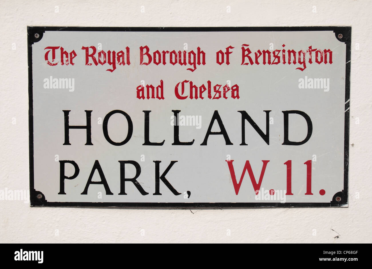 Street sign for Holland Park W11 in the Royal Borough of Kensington and ...