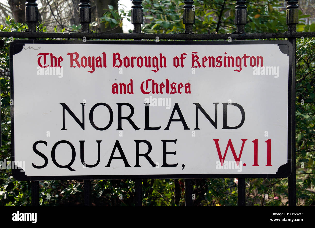 Street sign for Norland Square W11 in the Royal Borough of Kensington ...