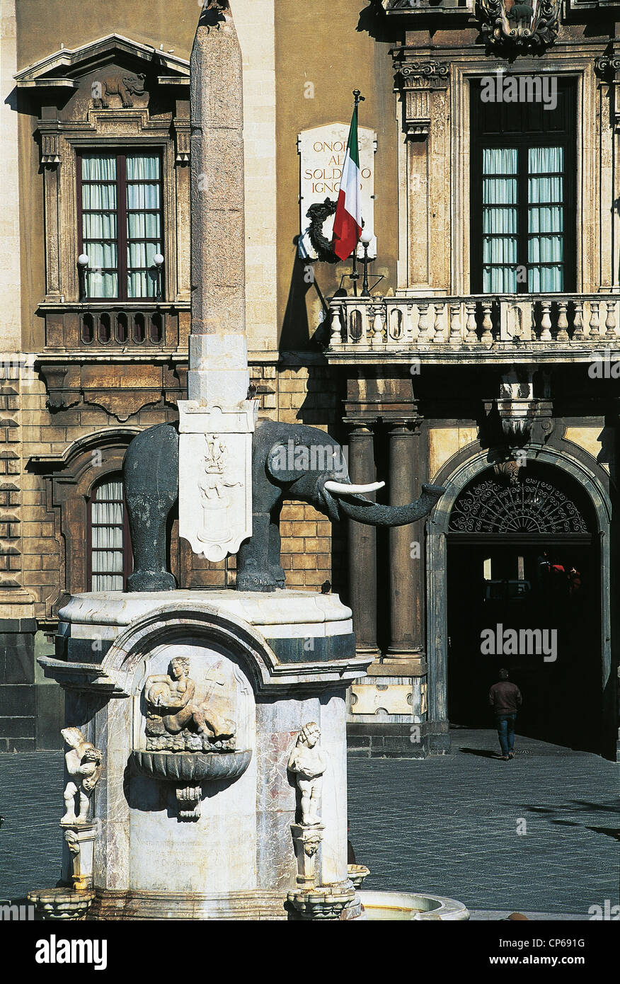 SICILY, CATANIA CATHEDRAL SQUARE Elephant Fountain (U liotru). SYMBOL ...