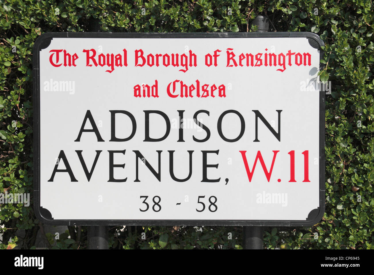 Street sign for Addison Avenue W11 in the Royal Borough of Kensington ...