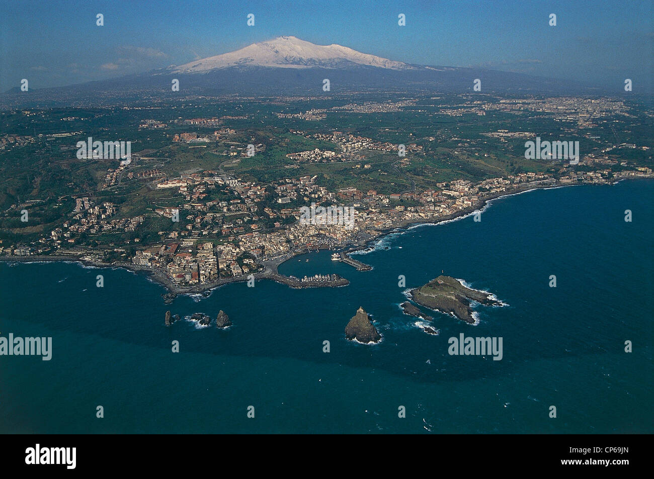 Sicily - Acitrezza (Ct) and the stacks. Aerial view Stock Photo - Alamy