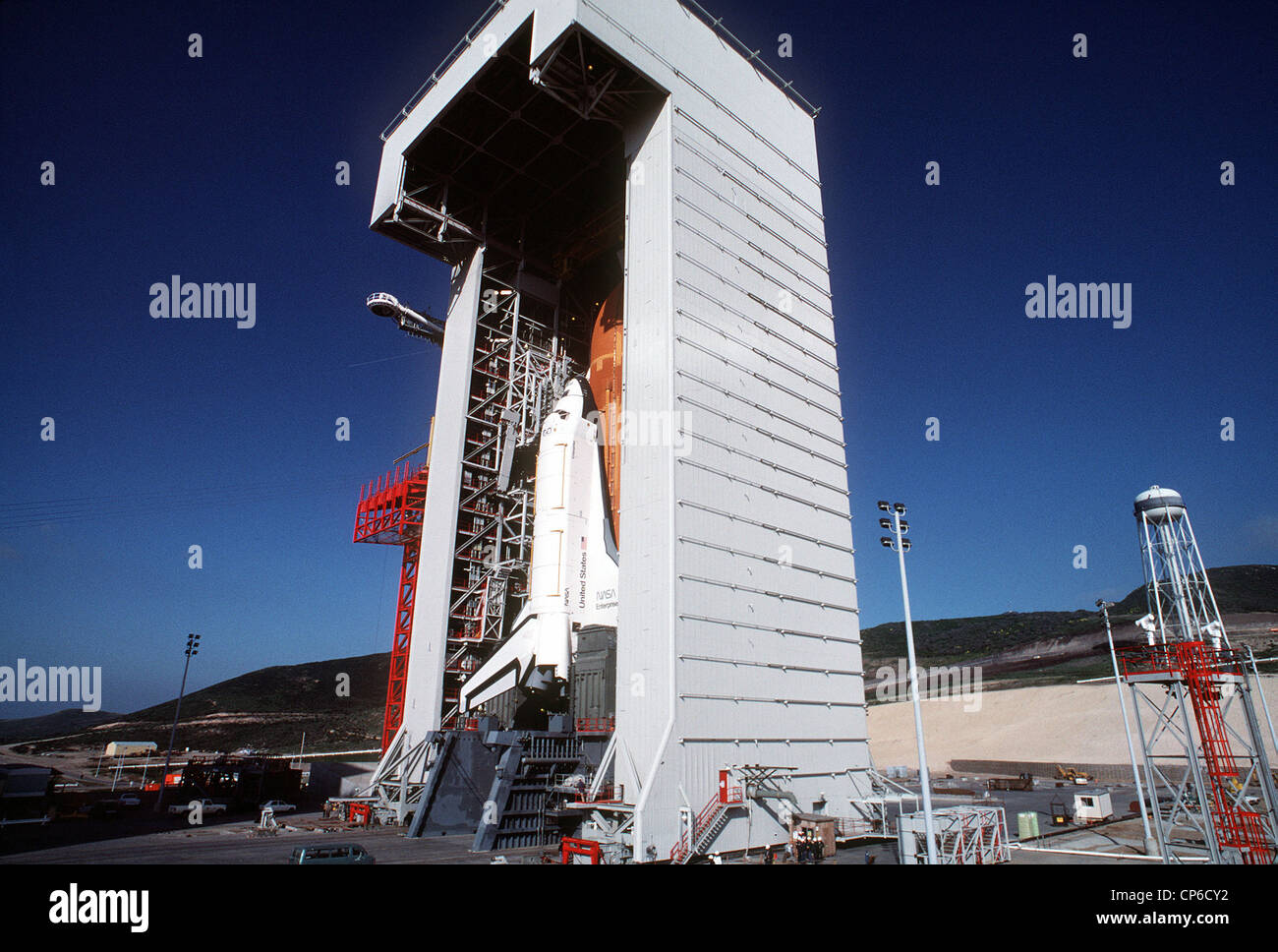 With the work enclosure in place around the shuttle hi-res stock ...