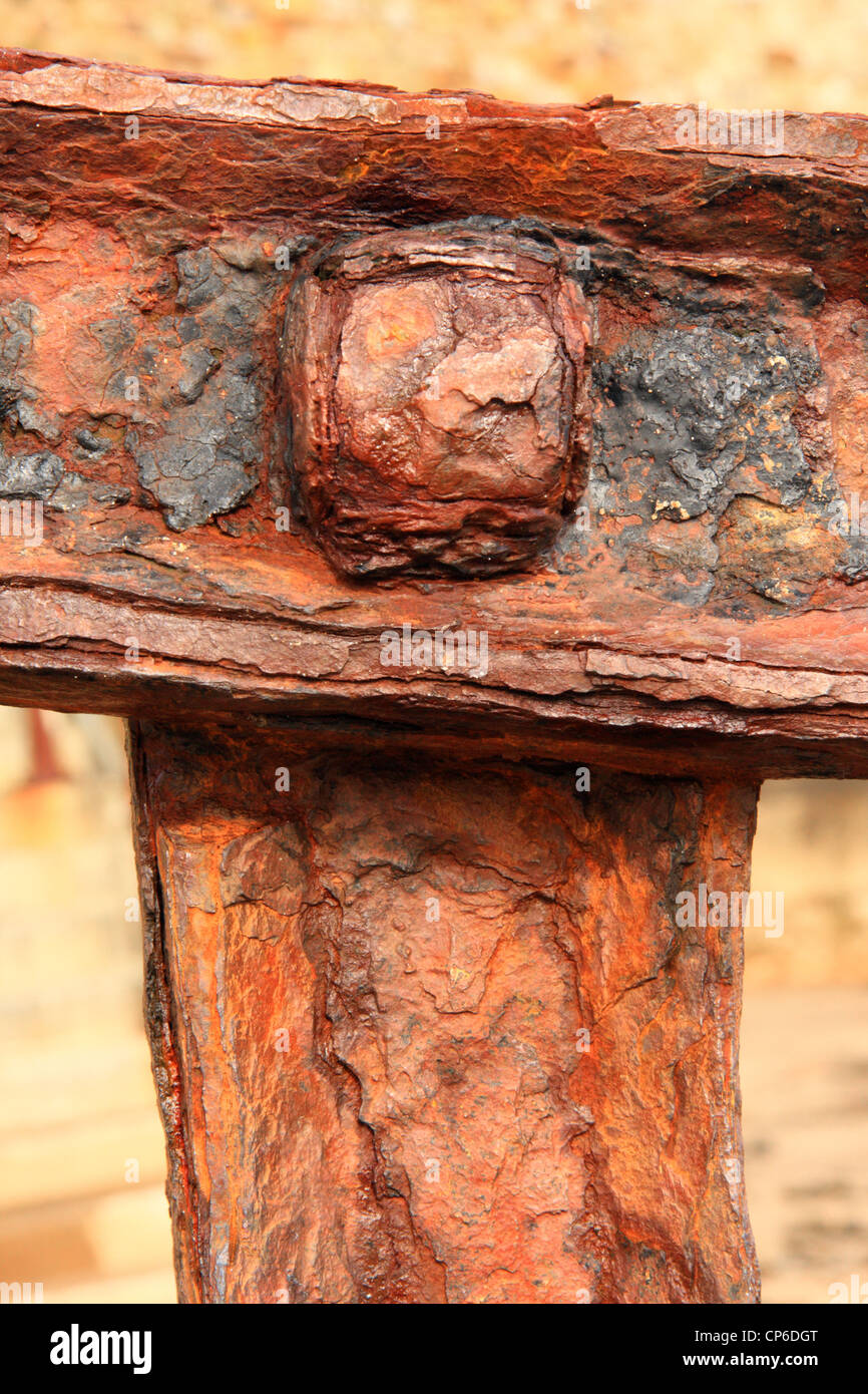 Detail of rusted/weathered/corroded railing damage by sea water, UK ...