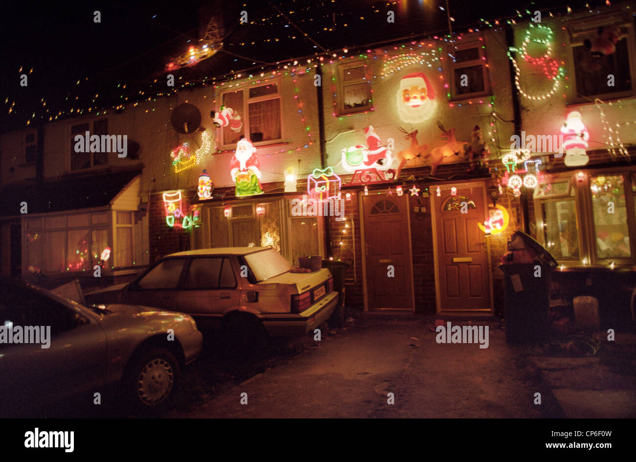 Christmas lights light up a house Stock Photo - Alamy