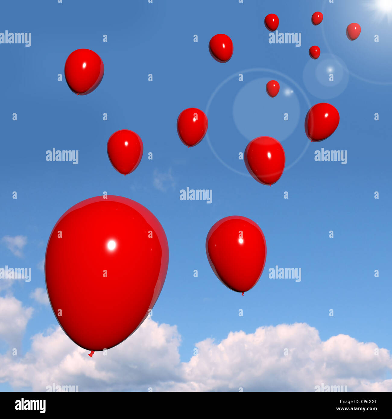 Festive Red Balloons In The Sky For Celebrations Stock Photo - Alamy