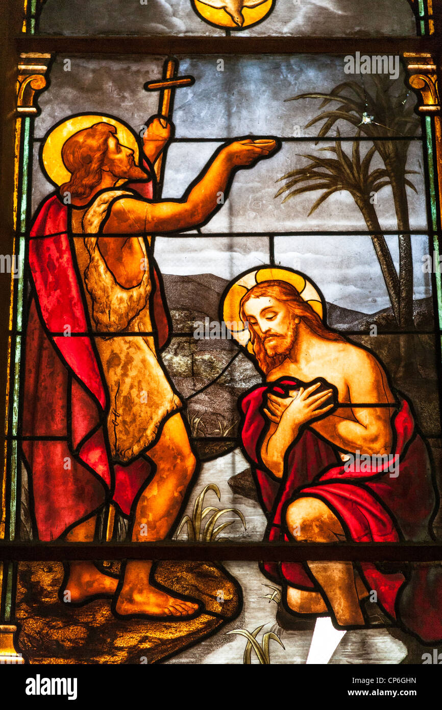 Baptism of Jesus by John the Baptist stained glass window, Notre Dame ...
