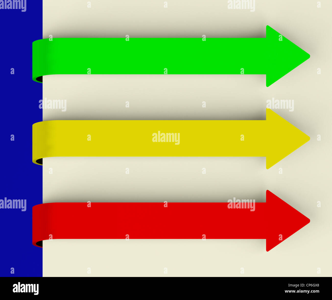Three Multicolored Long Arrow Tabs Over Paper For Menu Lists Or Notes ...