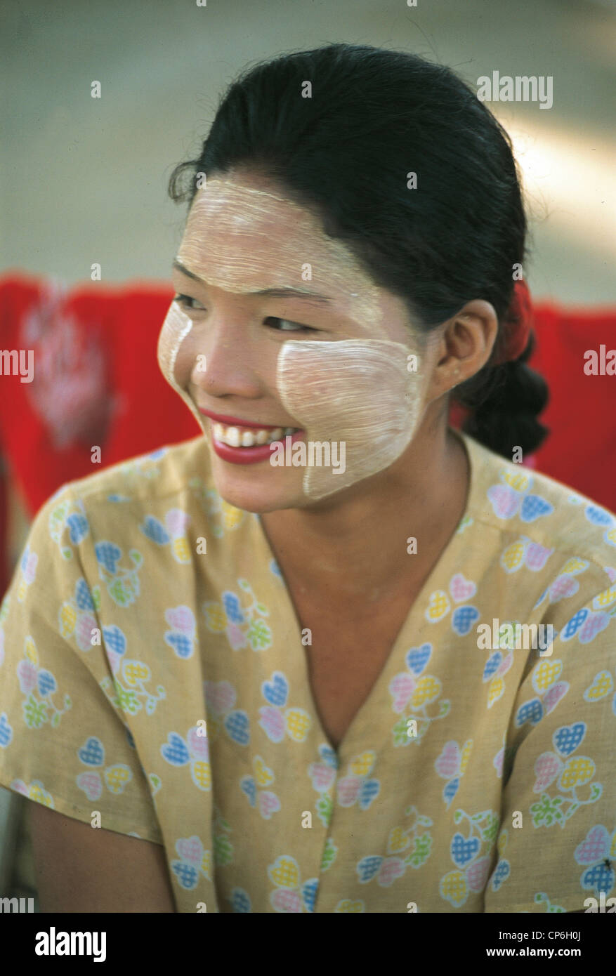 Myanmar (Burma) - Around Mandalay, woman with the Tanakh (beauty mask ...