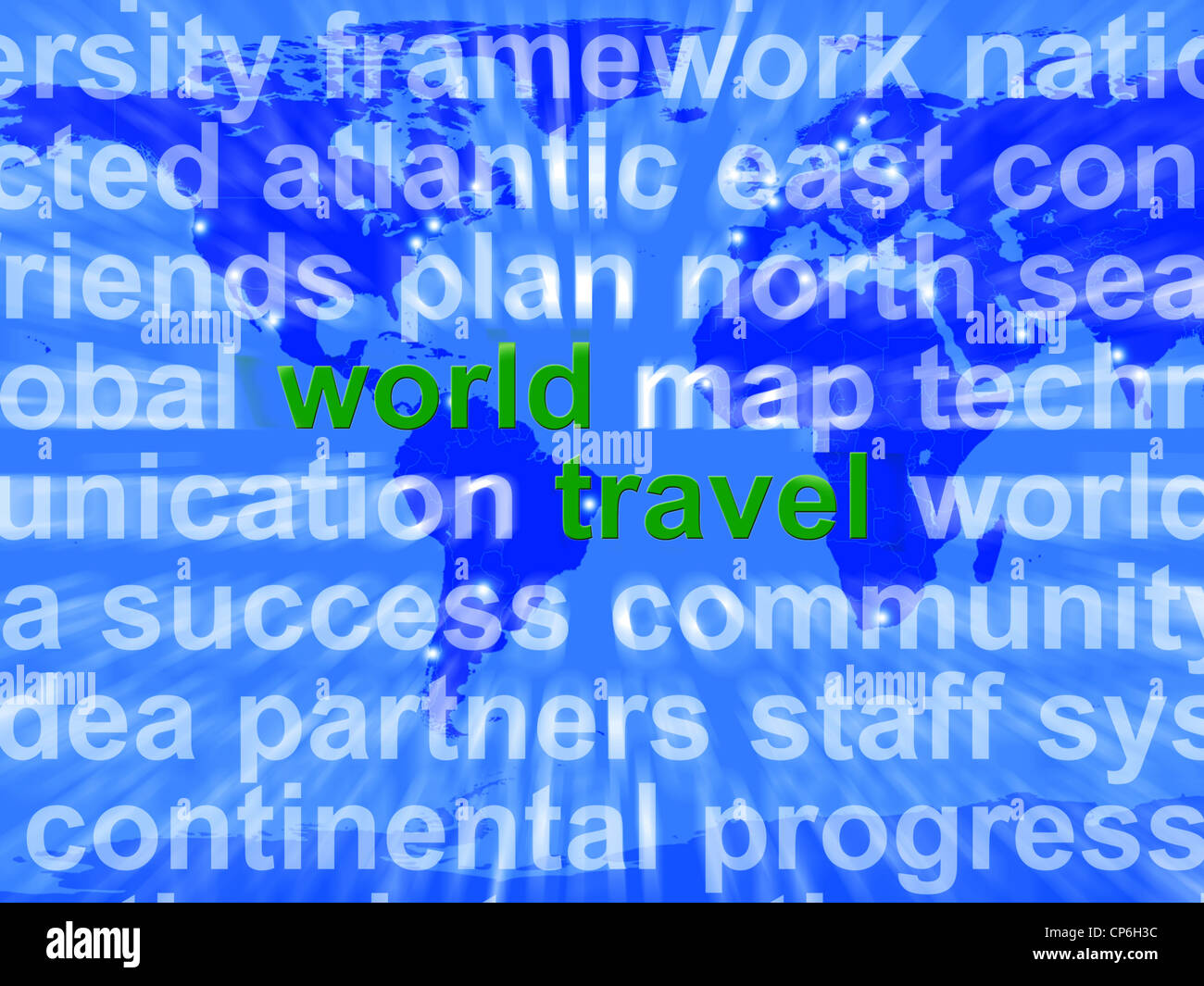World Travel Words With Map Background Showing International Travelling ...