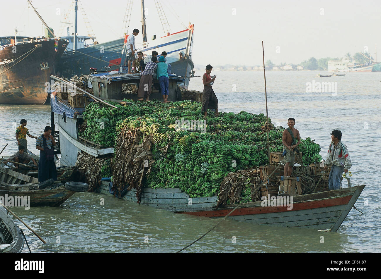 Myanmar (Burma) - Yangon (Rangoon), the cargo port. Transport of ...