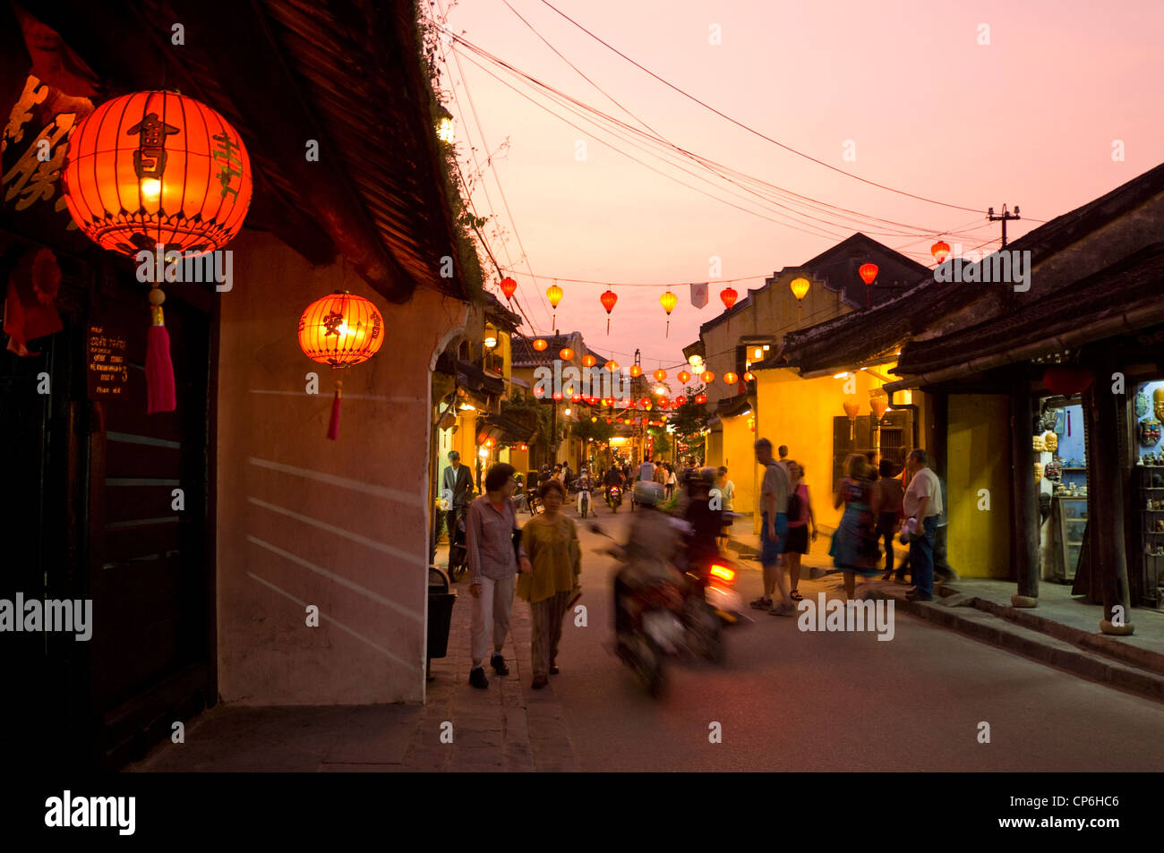 Horizontal cityscape along a traditional road in Hoi An decorated with ...