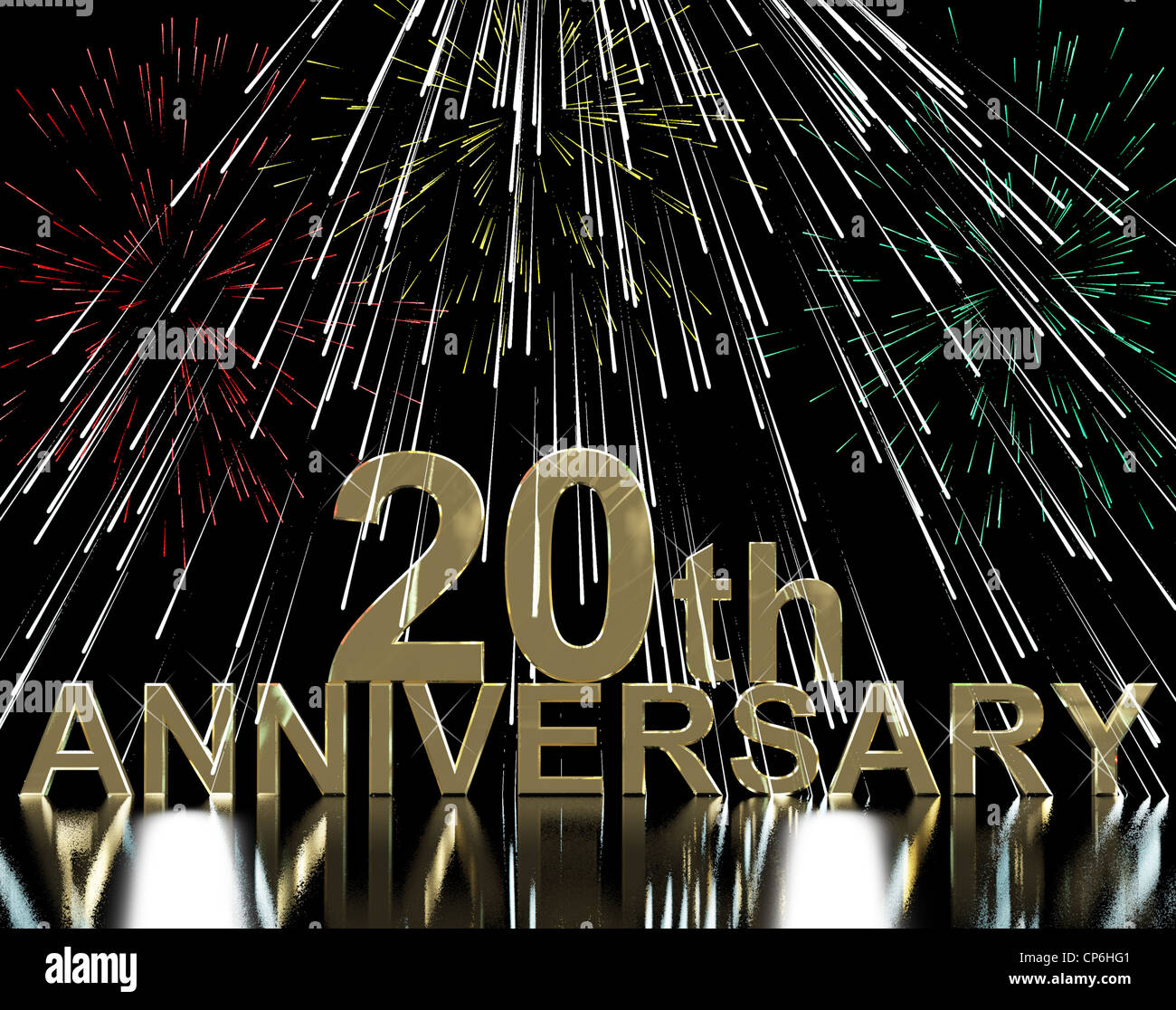 Gold 20th Anniversary With Fireworks For Celebration Or Parties Stock ...