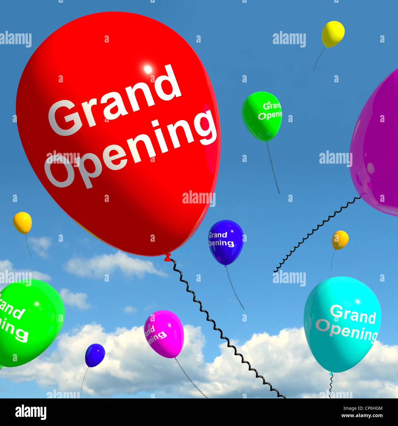 Grand Opening Balloons Shows New Store Launch Stock Photo - Alamy
